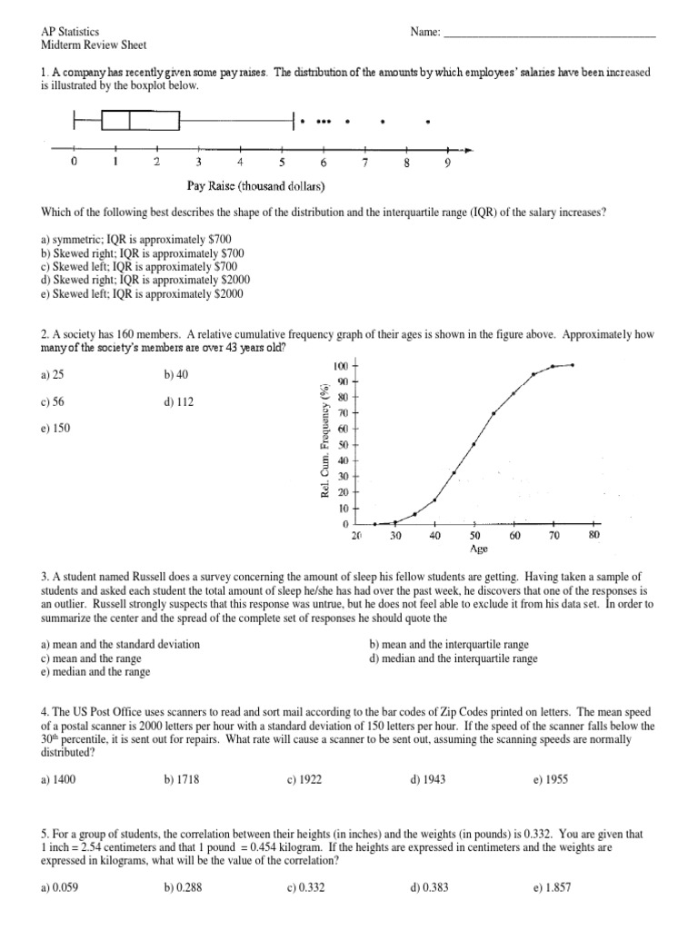 AP STAT Midterm Review | Download Free PDF | Mean | Variance