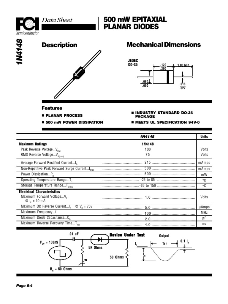 1N4148 Diode Data Sheet: Specs & Ratings | PDF | Diode | Rectifier