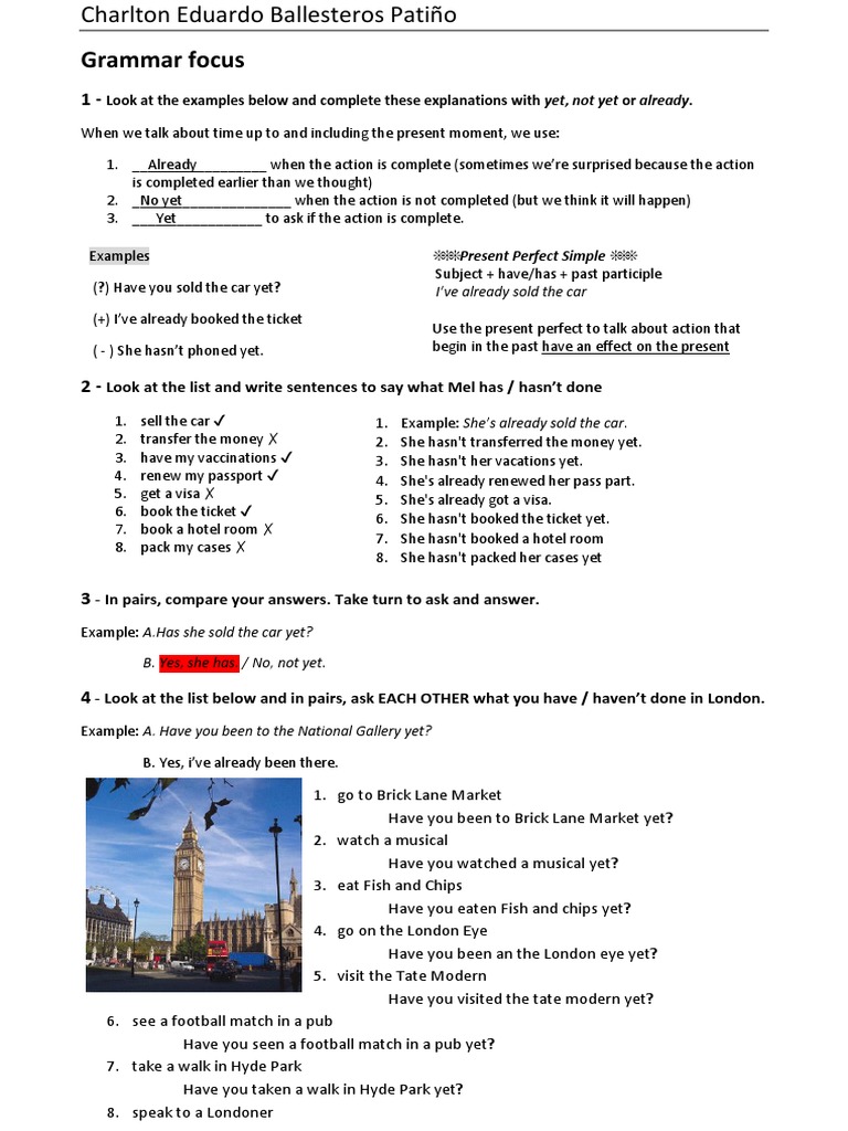 Yet Already Present Perfect Fun Activities Games Grammar Guides 27899 ...