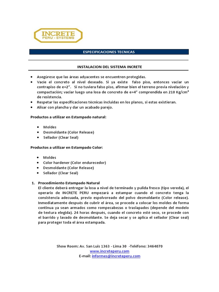 Especificaciones Tecnicas de Estampado | PDF | Hormigón | Color
