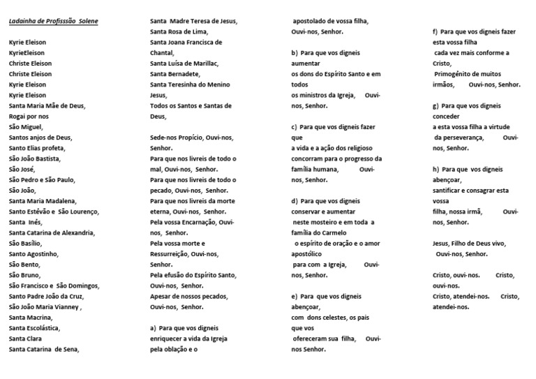 Ladainha de Profisssão Solene | PDF | Santo | Maria, mãe de Jesus