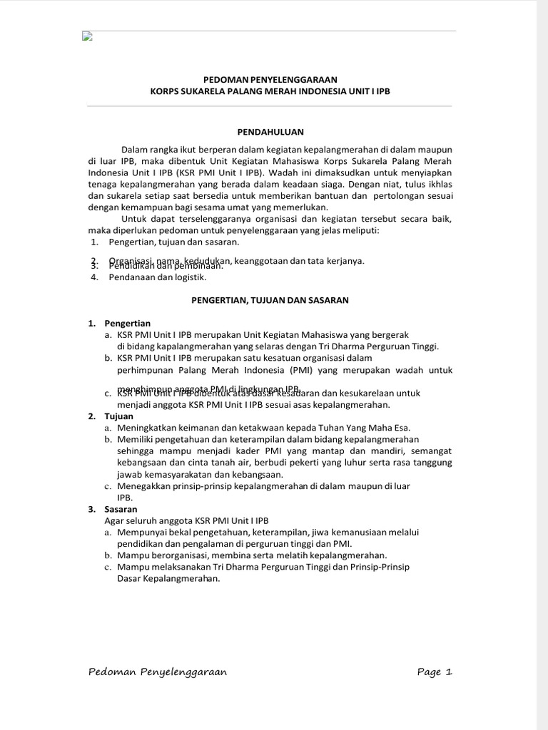 Pedoman Penyelenggaraan KSR Pmi Unit I Ipb | PDF