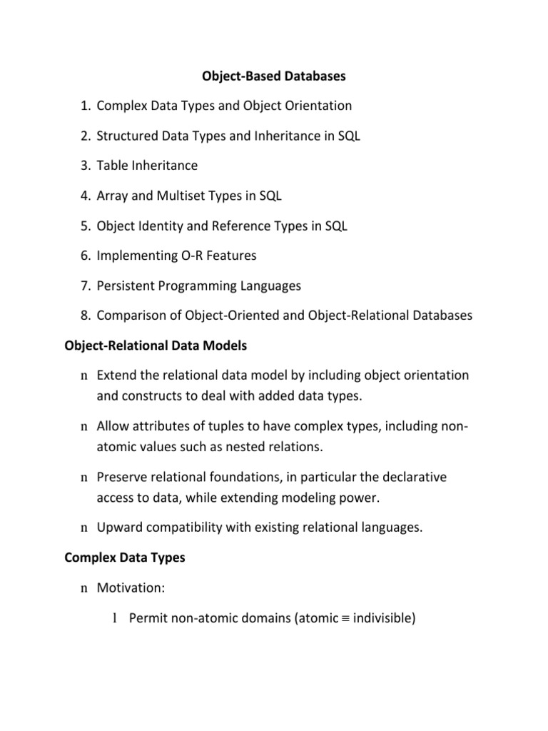 Object Based Databases | PDF | Relational Model | Array Data Type