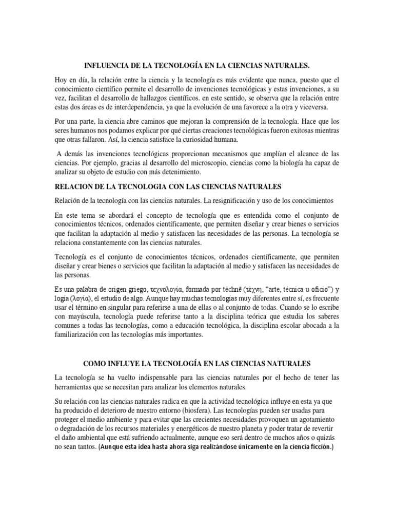 Influencia de La Tecnología en La Ciencias Naturales | PDF | Ciencias ...