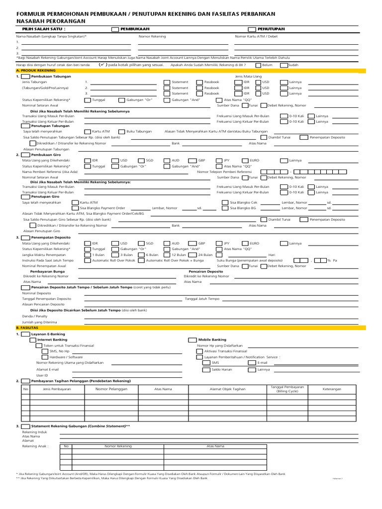 Formulir Pembukaan Rekening Bank | PDF