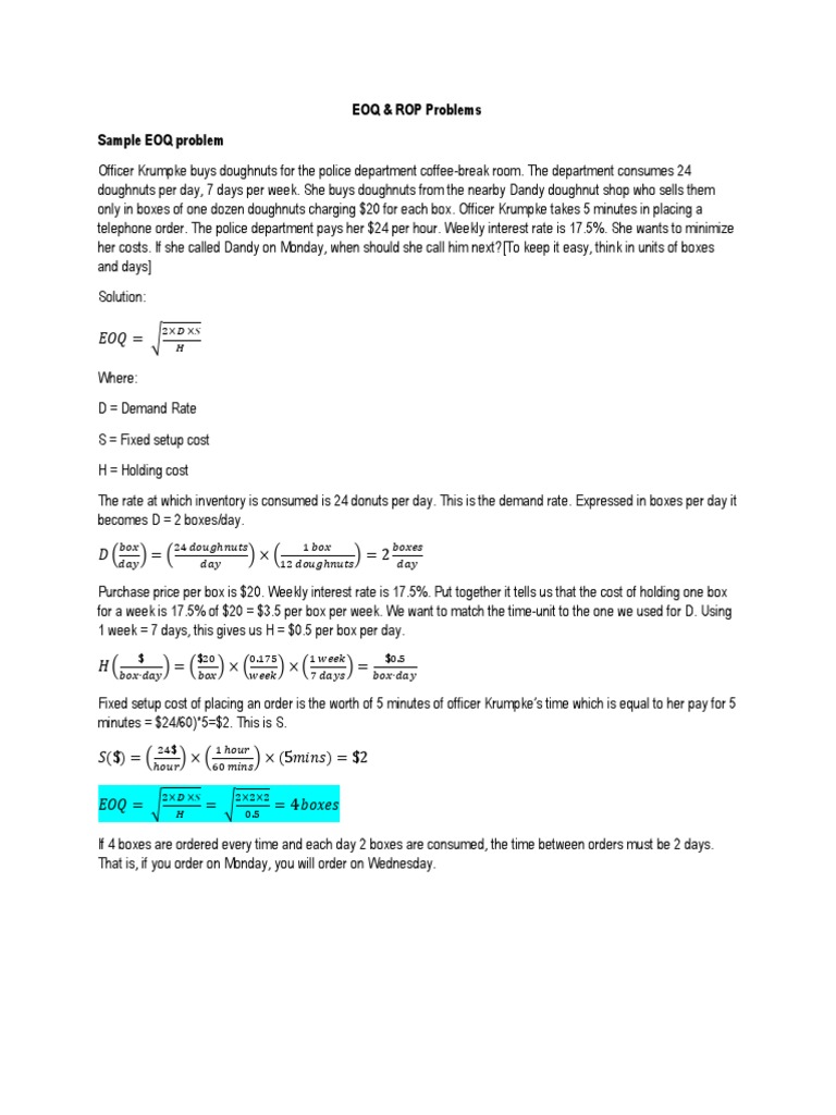 EOQ & ROP Problems | PDF | Microeconomics | Economics