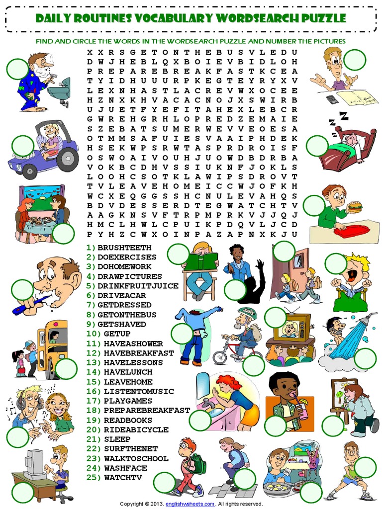 Daily Routines Wordsearch | PDF | Word Search | Word Puzzles
