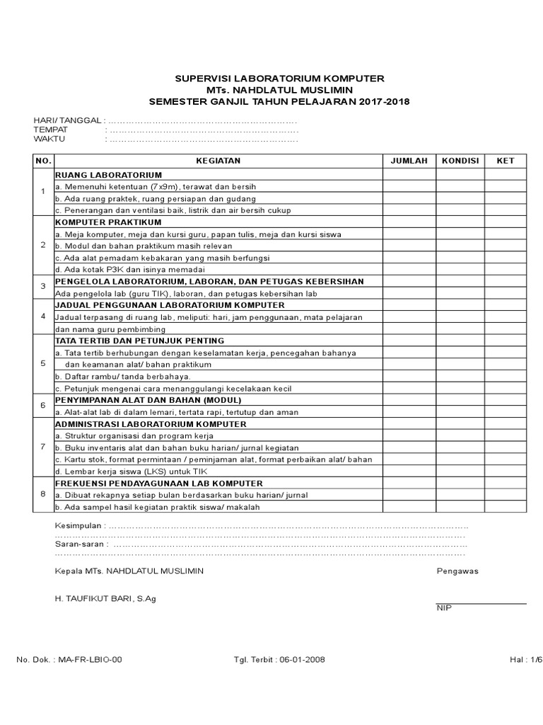 Supervisi Lab Komputer | PDF | Sains & Matematika | Komputer