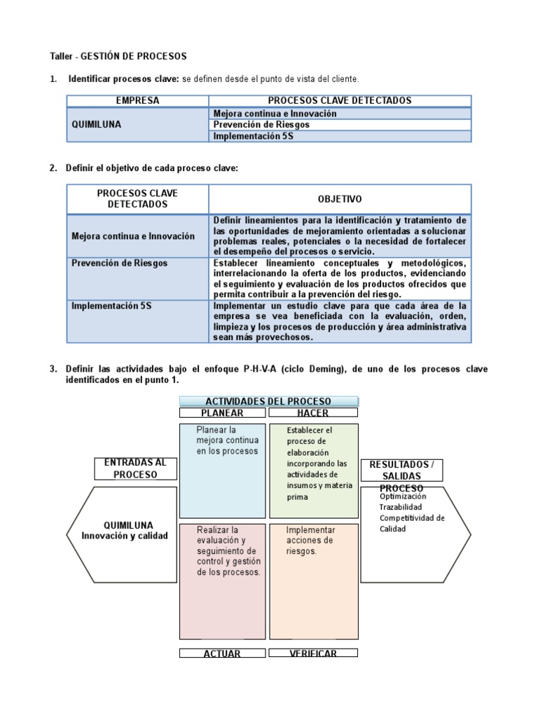 Gestión de Procesos en Quimiluna | PDF | Calidad (comercial) | Evaluación