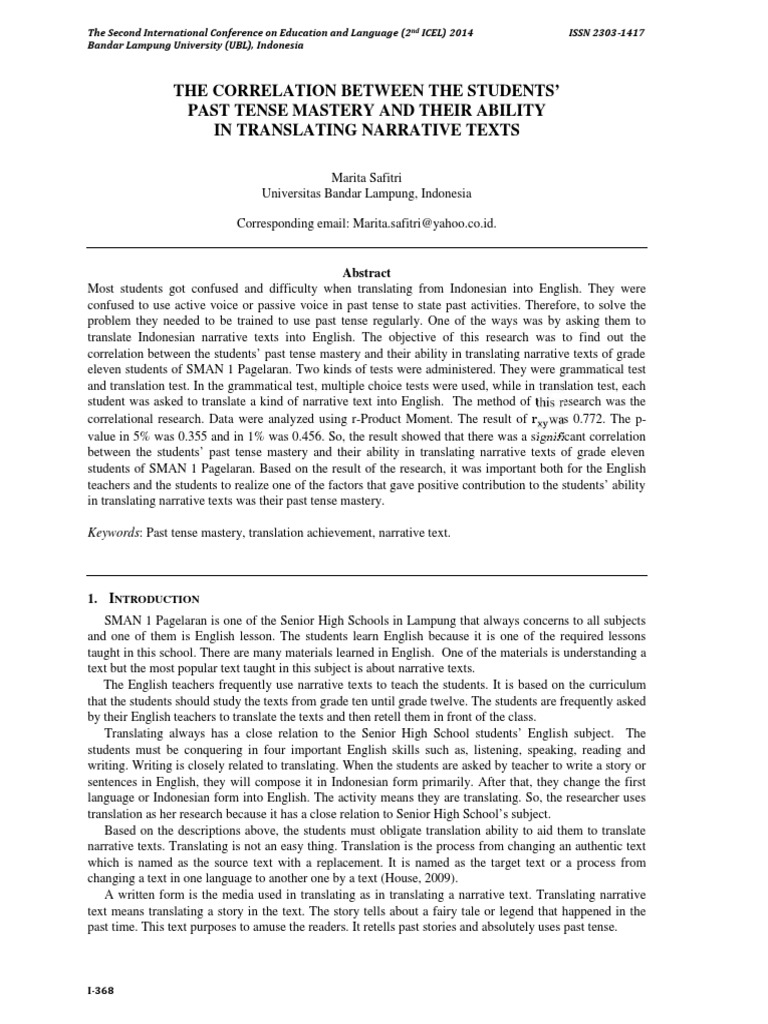 Previous Study 1 | PDF | P Value | Grammatical Tense