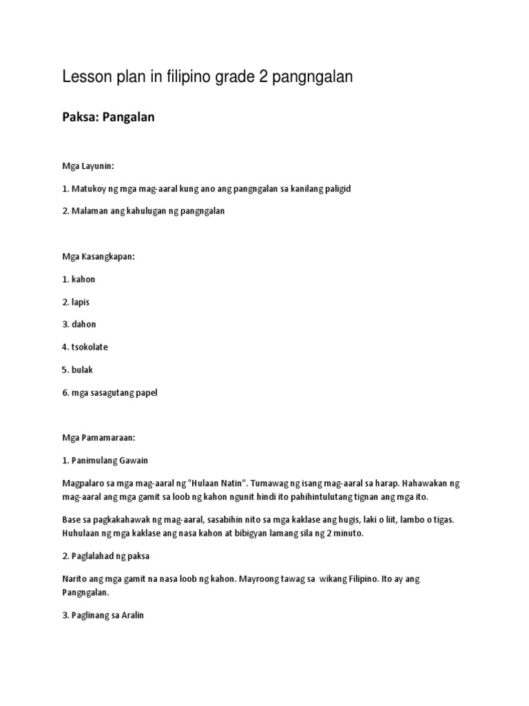 Lesson Plan in Filipino Grade 2 Pangngalan | PDF