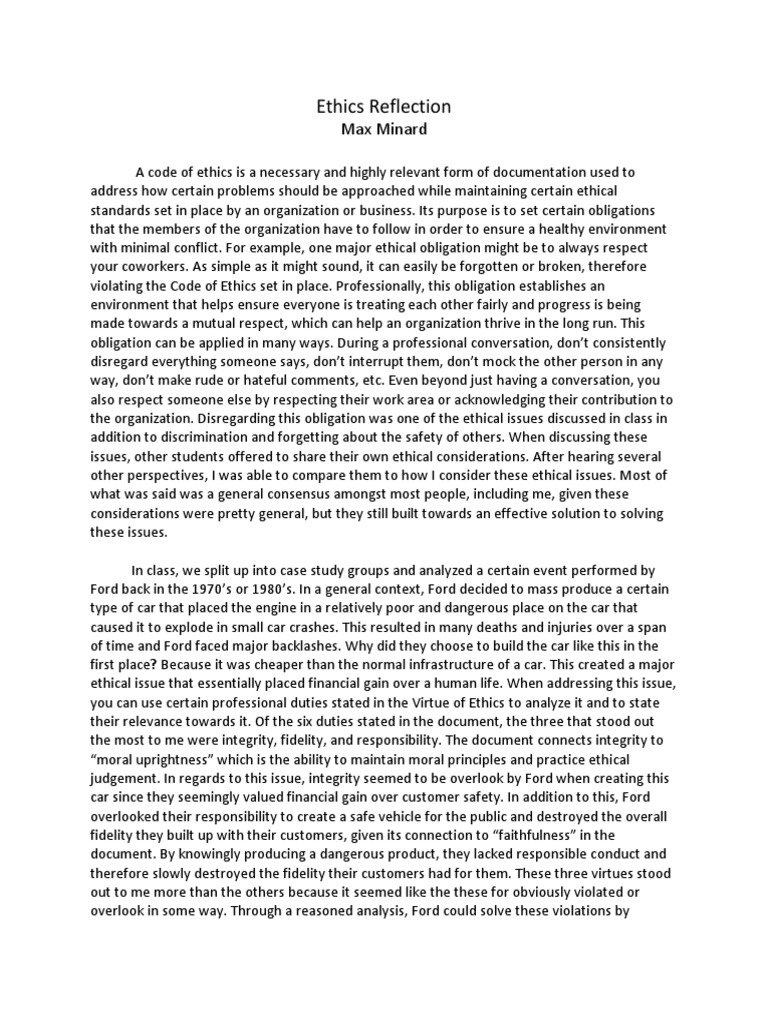 Ethics Reflection | PDF | Integrity | Morality