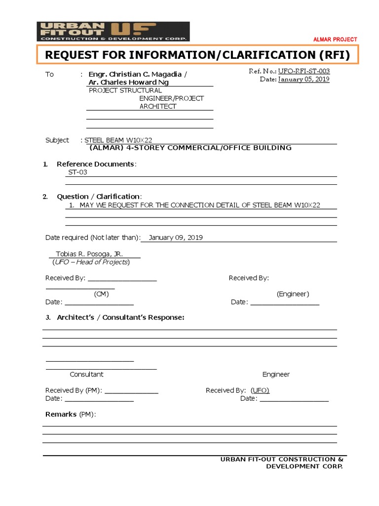 Request For Information/Clarification (Rfi) : (Almar) 4-Storey ...