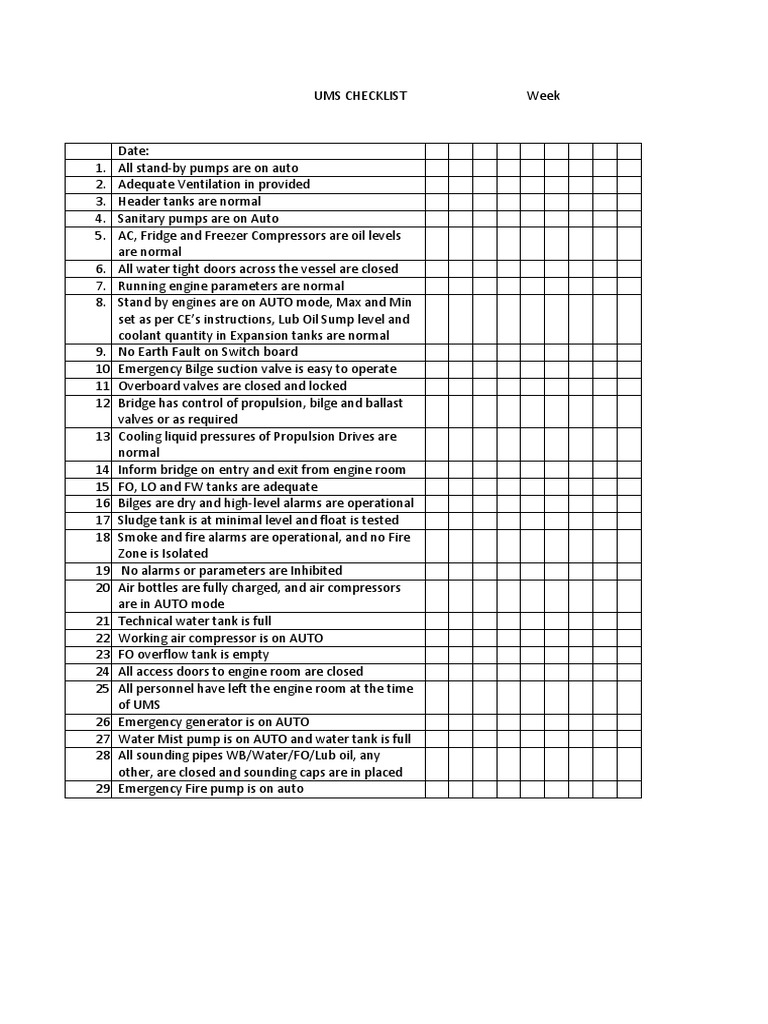UMS Checklist | PDF