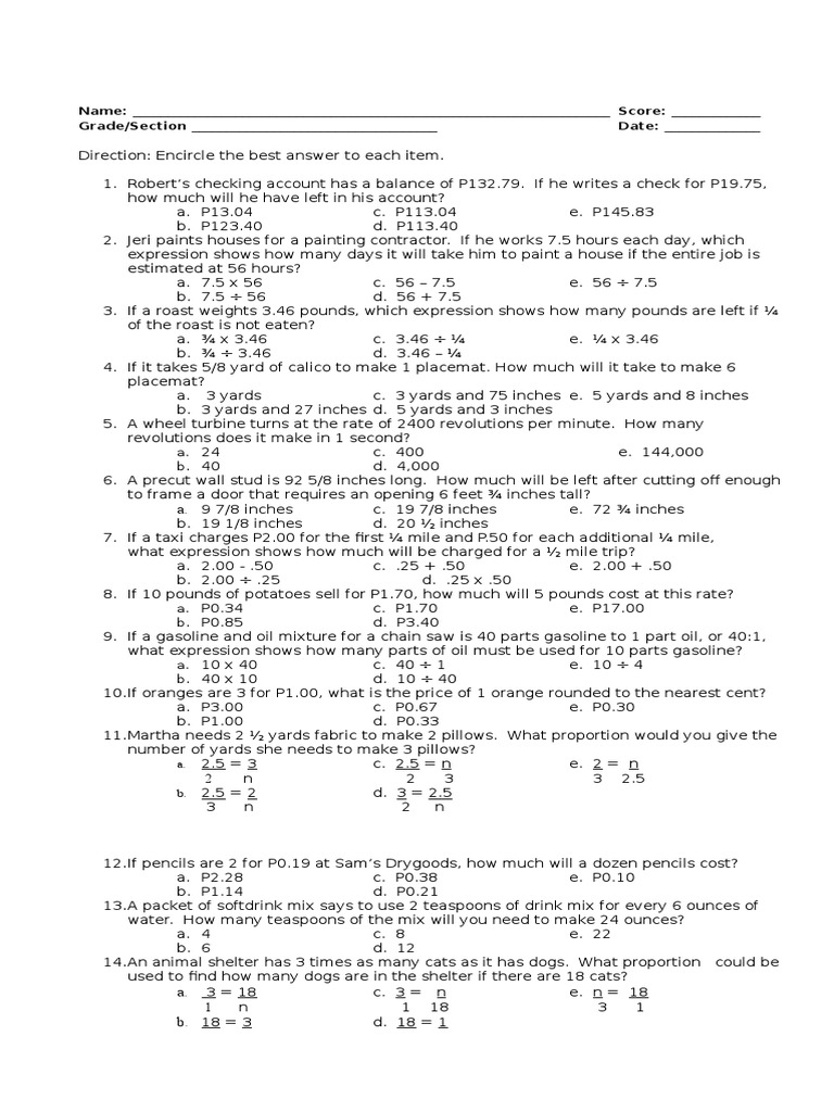 Name: - Score: - Grade/Section - Date | PDF | Odds | Fraction (Mathematics)