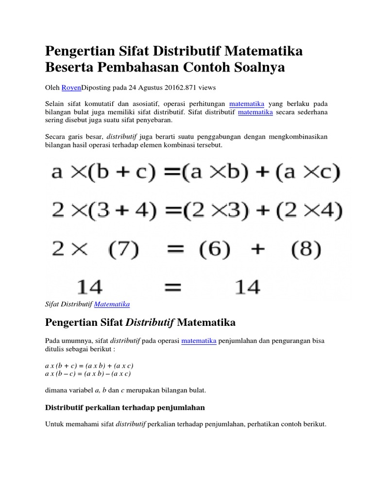 Pengertian Sifat Distributif Matematika Beserta Pembahasan Contoh ...
