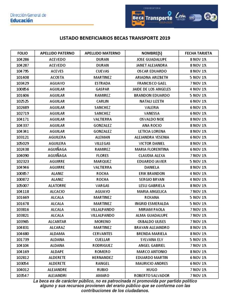 Beca Transporte León 2019: Cuándo los resultados | PDF