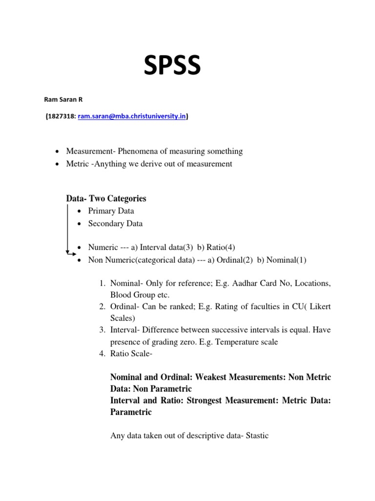 An Introduction to SPSS: Data Types, Measurement Scales, and Data Preparation | PDF | Data Set ...