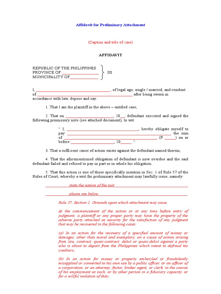 Affidavit For Preliminary Attachment | PDF | Fraud | Affidavit