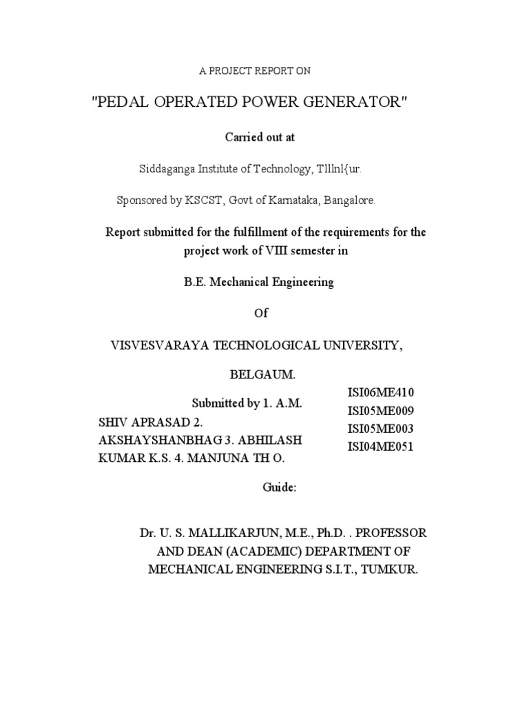 Pedal Operated Power Generator | PDF | Electric Generator | Electricity ...