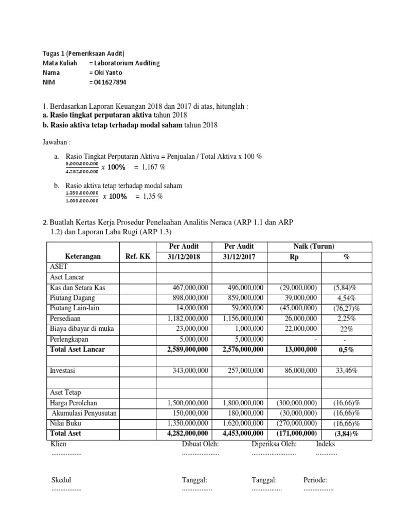 Tugas 1 Lab Auditing Oki Yanto 041627894 | PDF