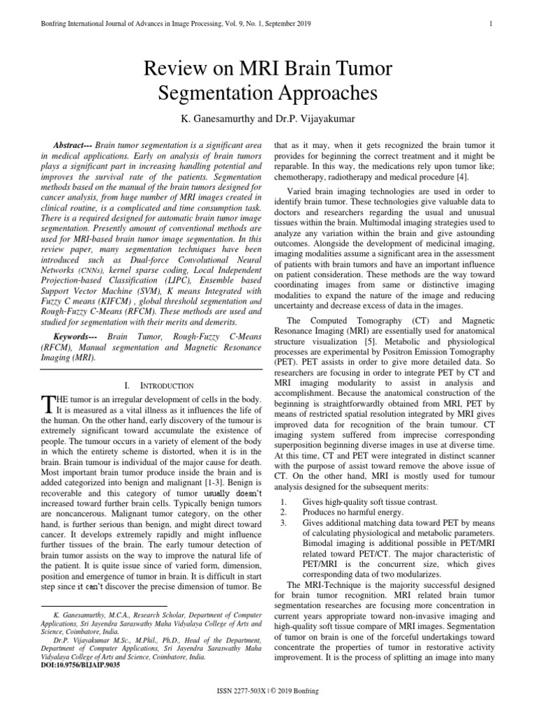 Review On MRI Brain Tumor Segmentation Approaches | PDF | Medical ...