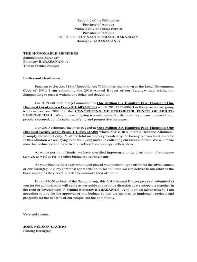 Annual Budget Letter Request | PDF