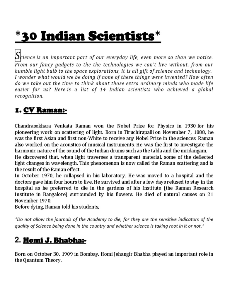 30 Indian Scientists | PDF | Science | Physics