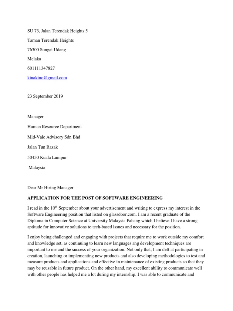 Application For The Post of Software Engineering | PDF | Engineering ...
