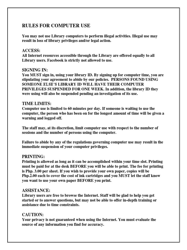 Library computer use rules under 40 chars | PDF