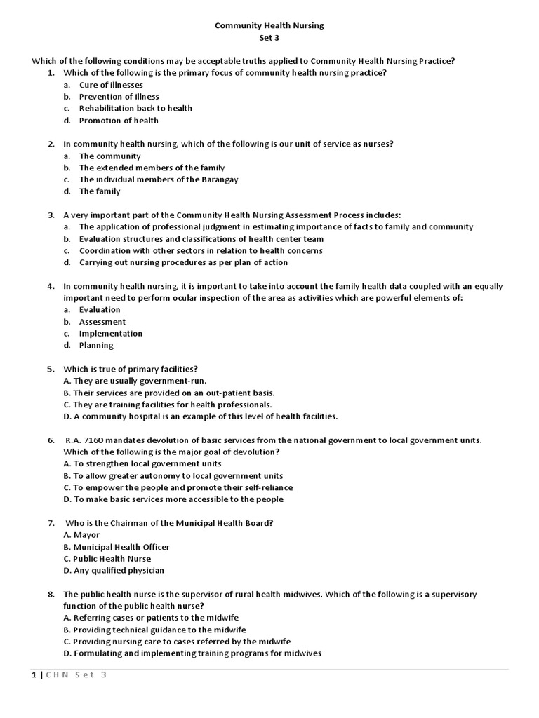 CHN Set 3 | PDF | Family Planning | Nursing