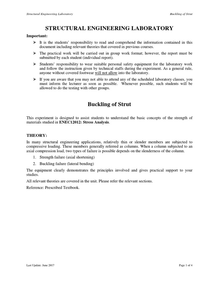 Structural Engineering Laboratory: Important | PDF | Buckling | Solid ...