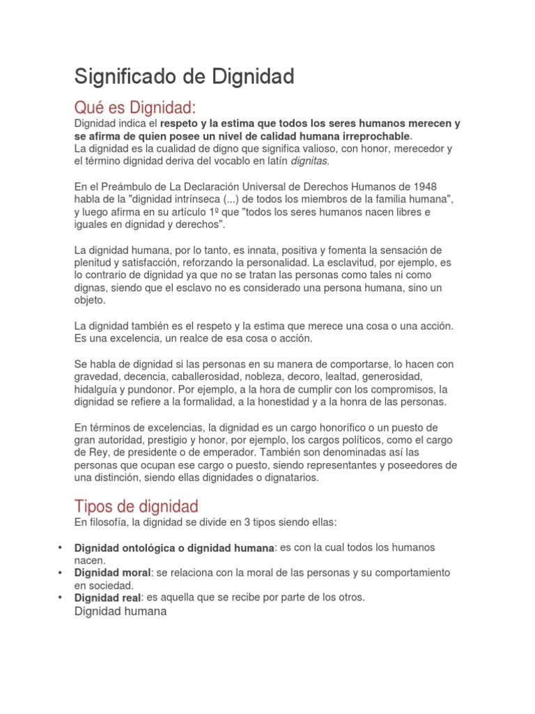 Significado de Dignidad | PDF | Dignidad | Moralidad