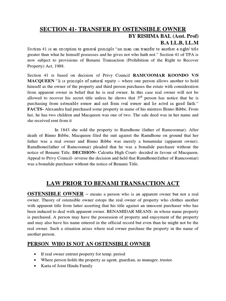 SECTION 41 TPA - 7th SEM | PDF | Estoppel | Property