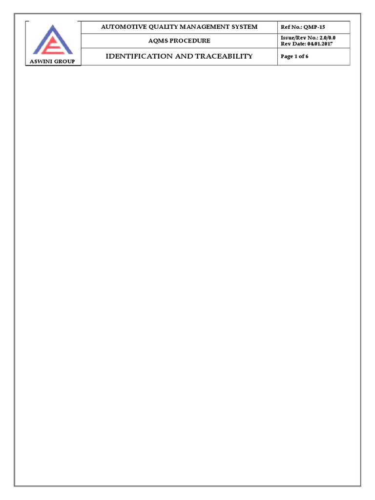QMP 15 Identification and Traceability | PDF | Quality Management ...