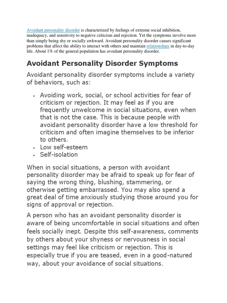 Avoidance Personality Disorder #1 | PDF | Mental Disorder | Mental Health