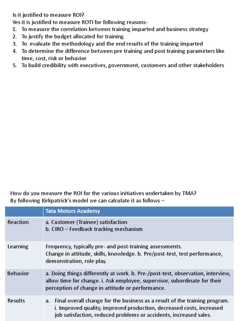 Measuring ROI Through Kirkpatrick's Model: Calculating the Return on ...