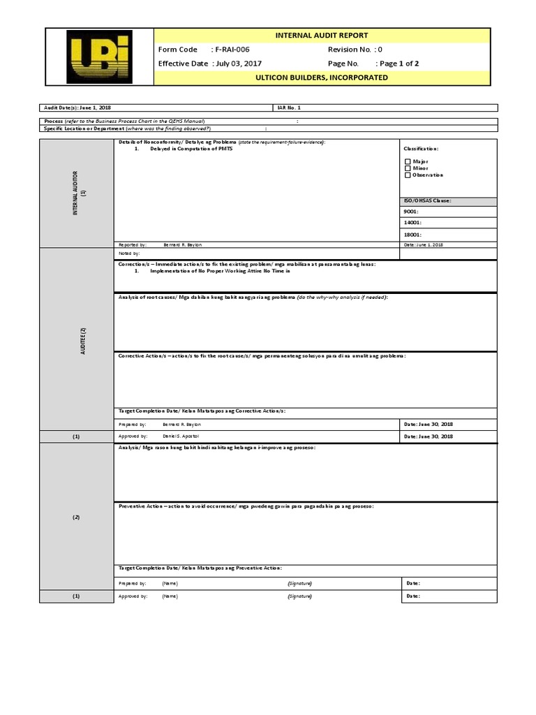 Form Code: F-RAI-006 Revision No.: 0 Effective Date: July 03, 2017 Page ...