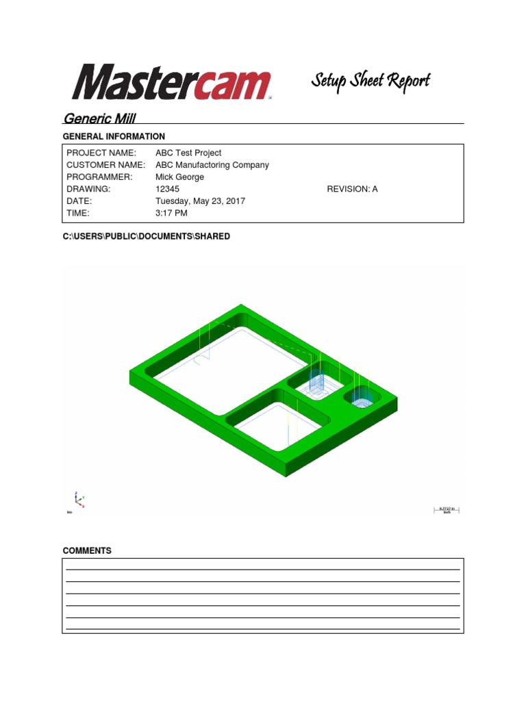 Setup Sheet Report: Generic Mill | PDF | Metals | Tools