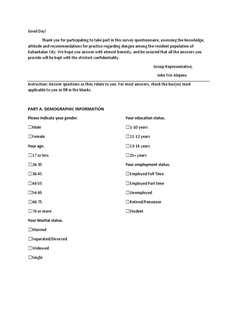 Sample Survey Questionnaire | PDF | Public Health | Epidemiology