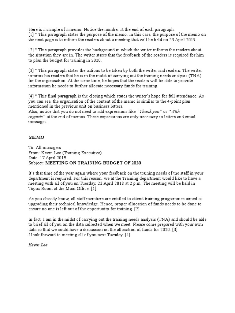 Training Budget Meeting Memo | PDF
