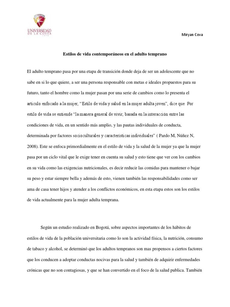 Estilos de Vida Contemporáneos en El Adulto Temprano | PDF | Estilo de ...