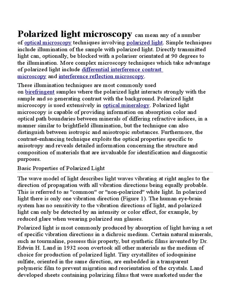 Optical Microscopy Polarized Light | PDF | Polarization (Waves) | Microscopy