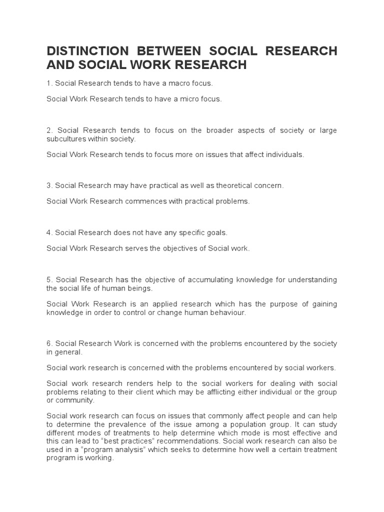 Distinction Between Social Research and Social Work Research | PDF