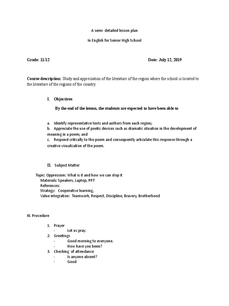 Lesson Plan Senior High | PDF | Lesson Plan | Learning