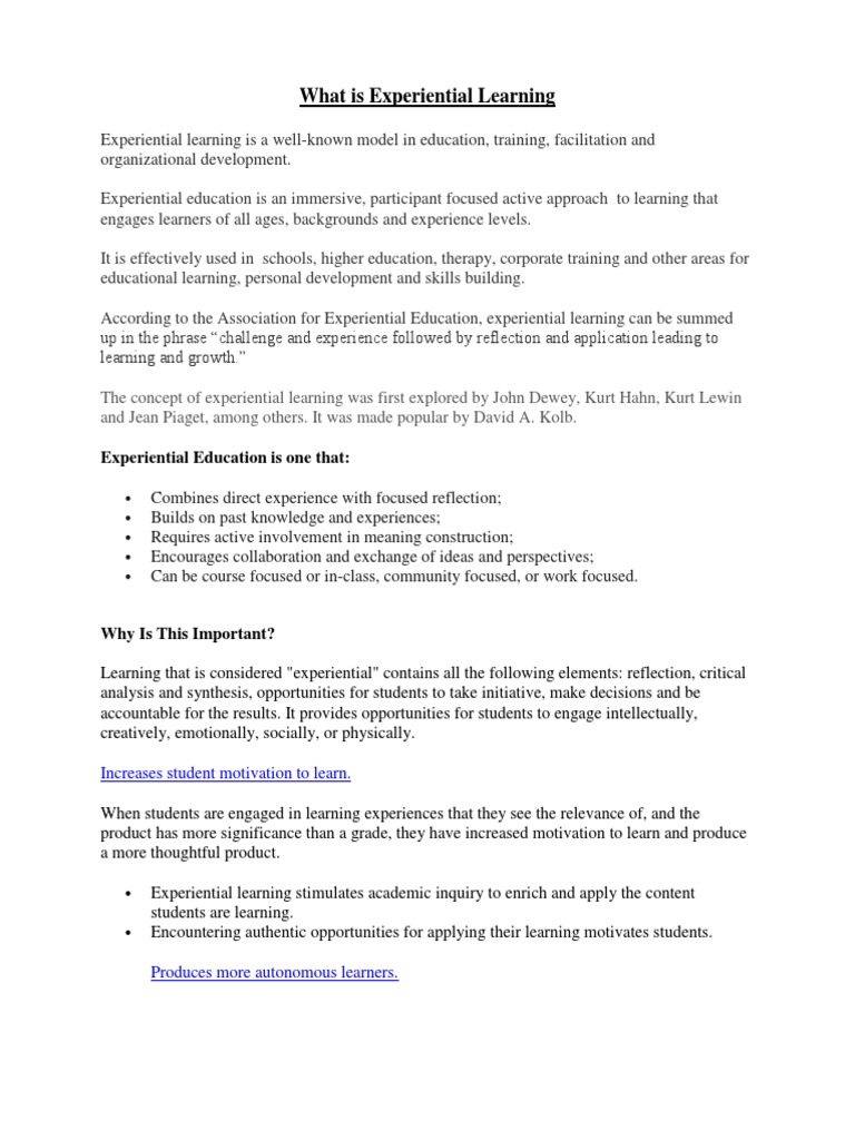 What Is Experiential Learning | PDF | Experiential Education | Learning ...