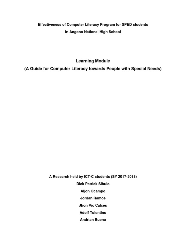 Learning Manual The Effectiveness of Computer Literacy Program For SPED ...
