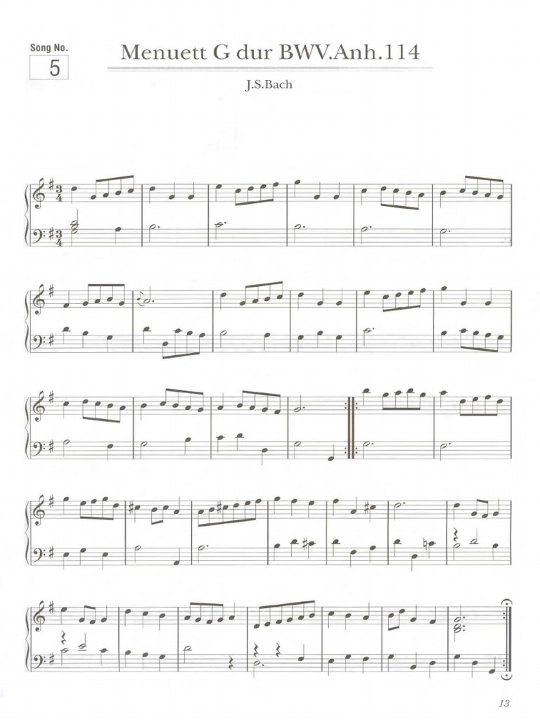 005 - J.S.bach - Menuett G Dur BWV - Anh.114 | PDF