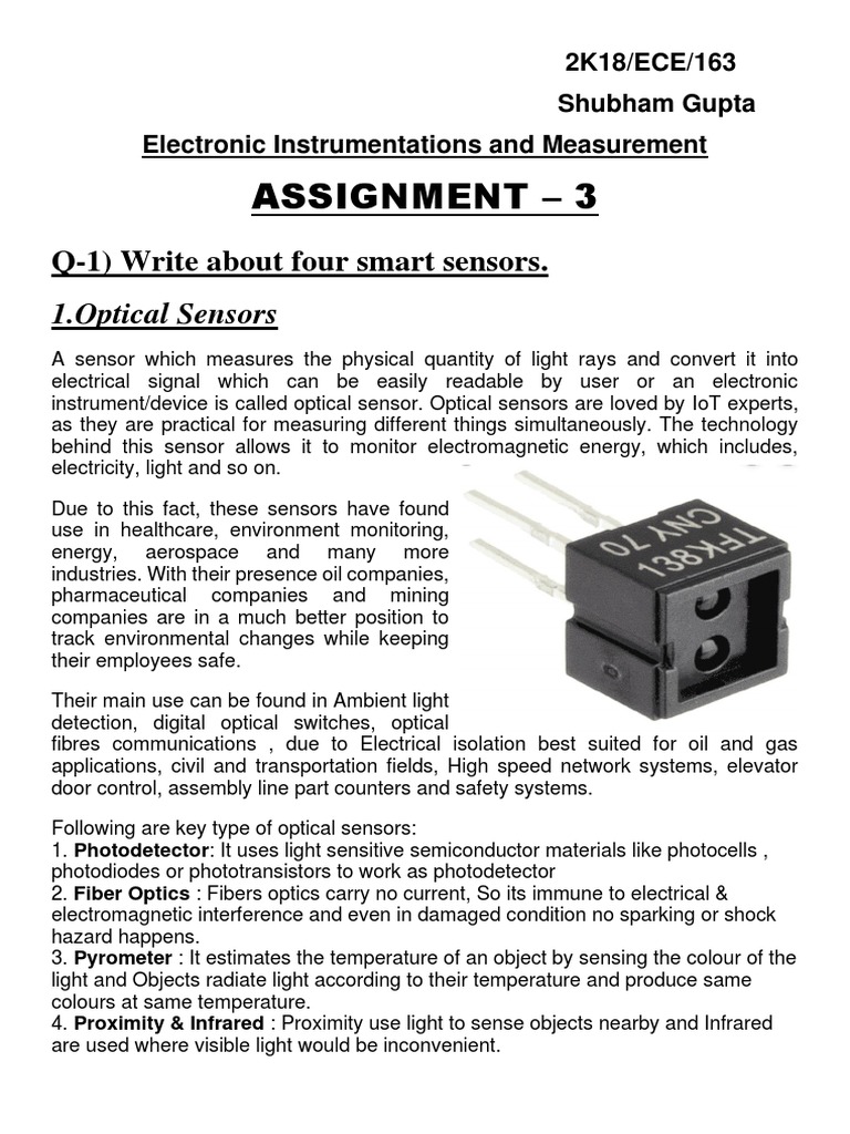 Assignment - 3: Q-1) Write About Four Smart Sensors | PDF ...