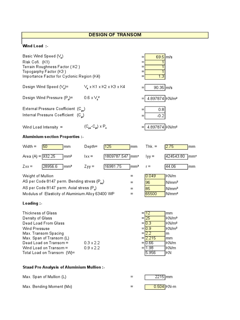 Design of Transom: Wind Load | PDF | Bending | Young's Modulus